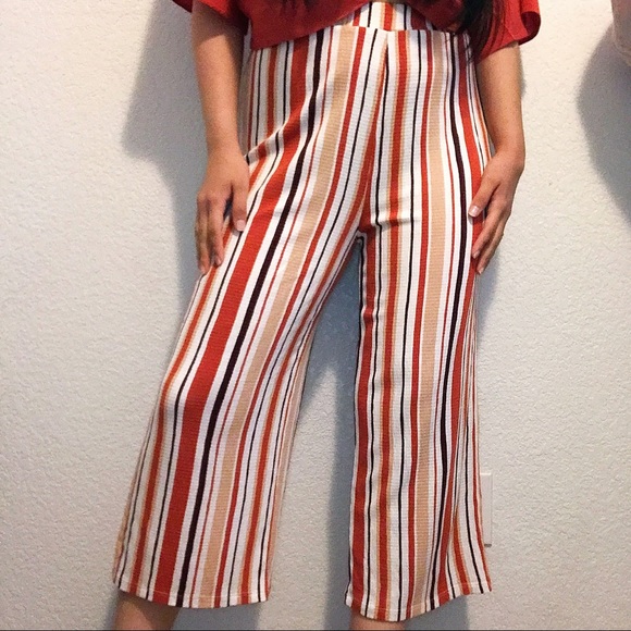 Pants & Jumpsuits | Rustic Striped High Waisted Wide Leg Cropped Pants ...